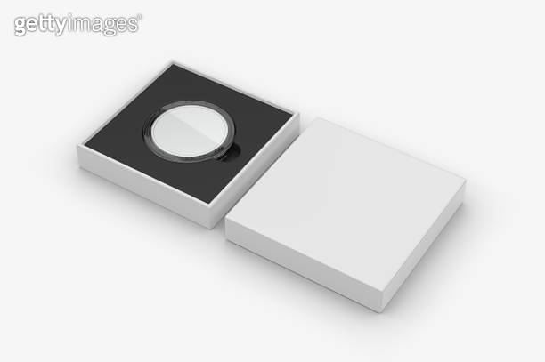 Blank proof coin in plastic case and paper box. 3d render illustration ...