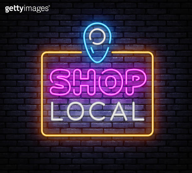 Shop Local Neon Sign Vector. Shoping neon design template, modern trend ...