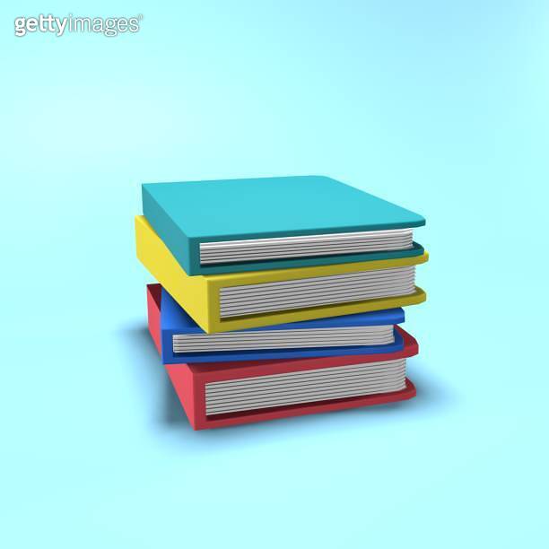 3d illustration of books stack. 3d rendering of books stack. Isolated illustration of colorful ...