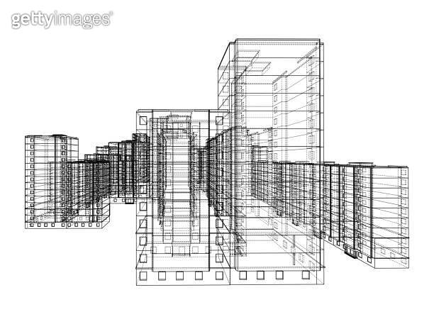 Vector wire-frame model of a building 이미지 (1218791081) - 게티이미지뱅크