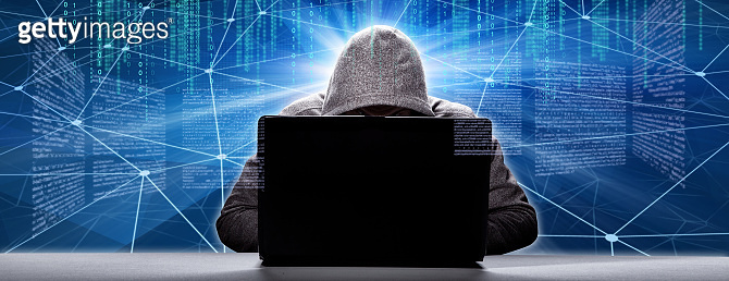 Anonymous internet hacker in front of computer. Web crime concept 이미지 ...