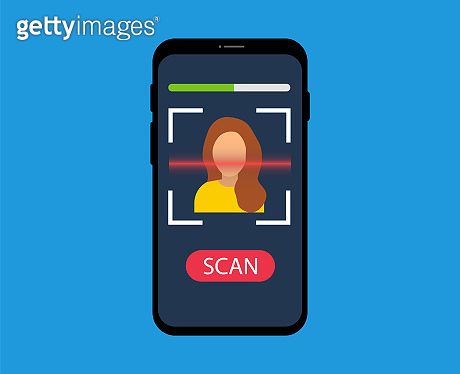 Face ID in phone. Face Recognition in cartoon style. Scanning face ...