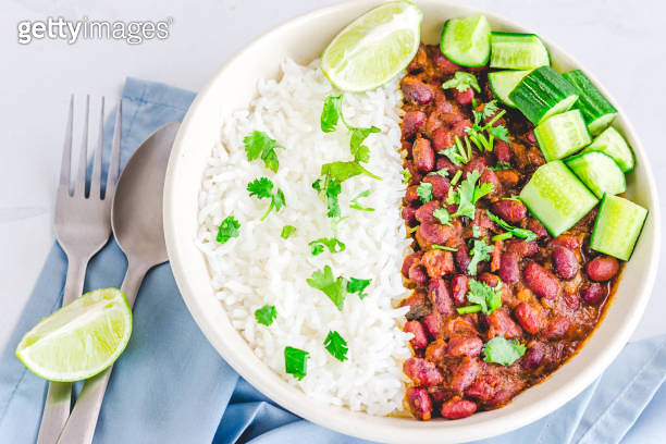 Indian Rajma Chawal in a Bowl on White Background Directly Above ...