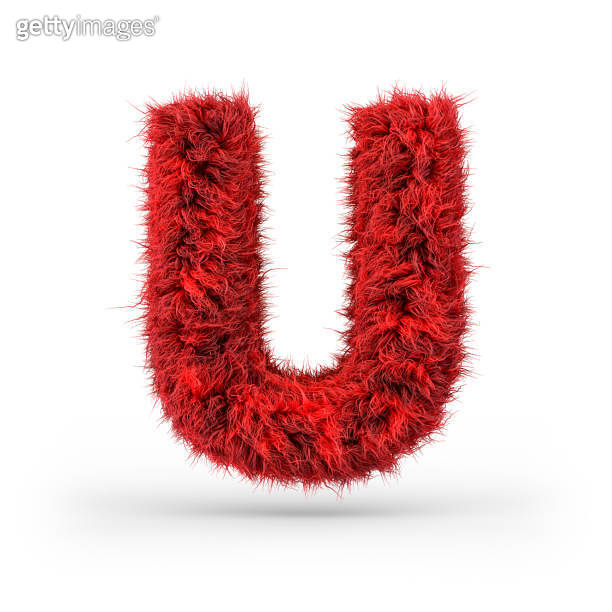 Capital letter U. Uppercase. Red fluffy and furry font. 3D 이미지 ...