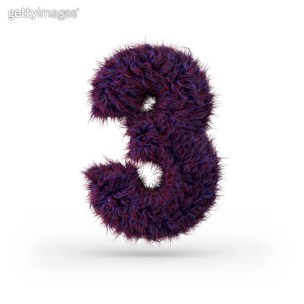 Number 3. Digital sign. Purple fluffy and furry font. 3D (1222361103 ...