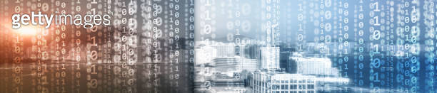 Binary computer code virtual city skyline. Matrix Mixed Media ...