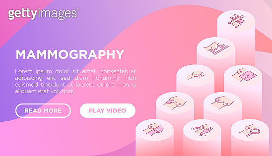 Mammography web page template with thin line isometric icons ...