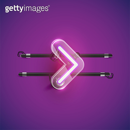 Realistic neon 'guillemet' character with plastic case around, vector ...
