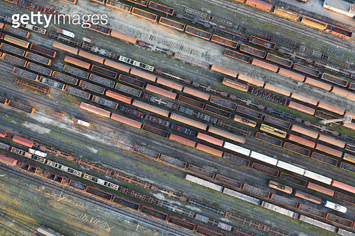 Industrial conceptual scene with trains. Top view. 이미지 (1221322229 ...