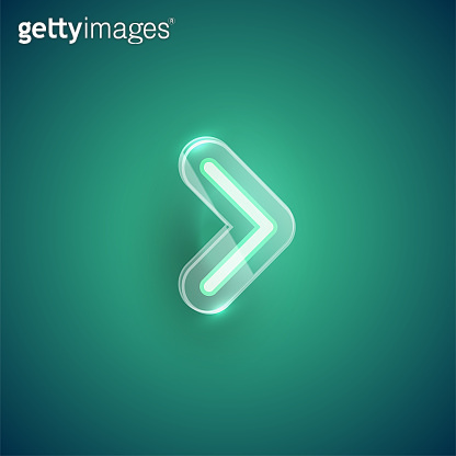 Realistic neon 'guillemet' character with plastic case around, vector ...