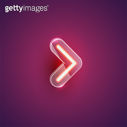 Realistic neon 'guillemet' character with plastic case around, vector ...