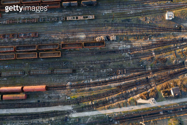 Industrial conceptual scene with trains. Top view. 이미지 (1217597224 ...