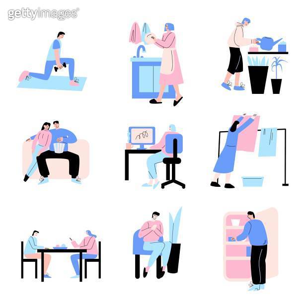People doing everyday rituals during weekdays vector illustration 이미지 ...