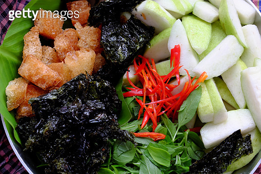 Vietnamese vegan cuisine, guava salad for non meat diet dry bread ...