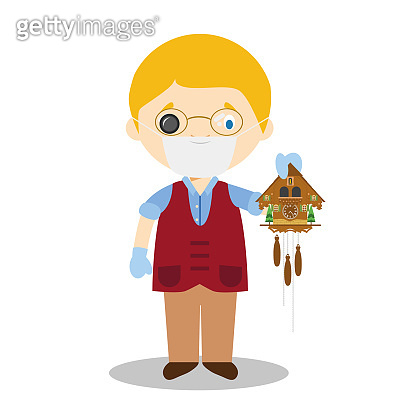 Cute cartoon vector illustration of a watchmaker with surgical mask and ...