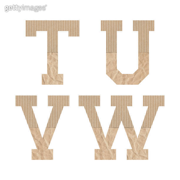 Alphabet letters T U V W with brown paper 이미지 (1226222100) - 게티이미지뱅크