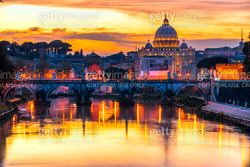 St. Peter's Basilica and Sant'Angelo bridge. Vatican City, Rome, Italy ...