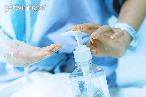 Blur background of hand clean washing launded with alcohol gel ...