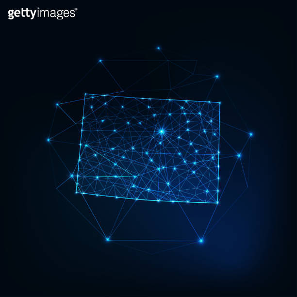 Colorado state USA map glowing silhouette made of stars lines dots ...