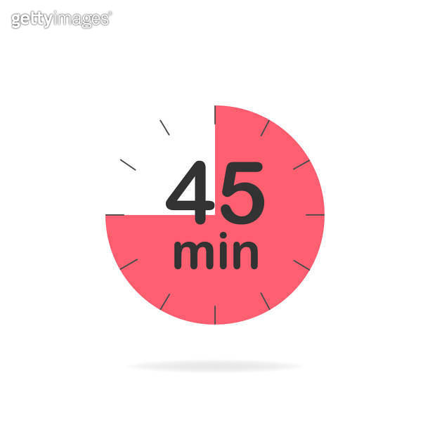 45 minutes timer. Stopwatch symbol in flat style. Editable isolated ...