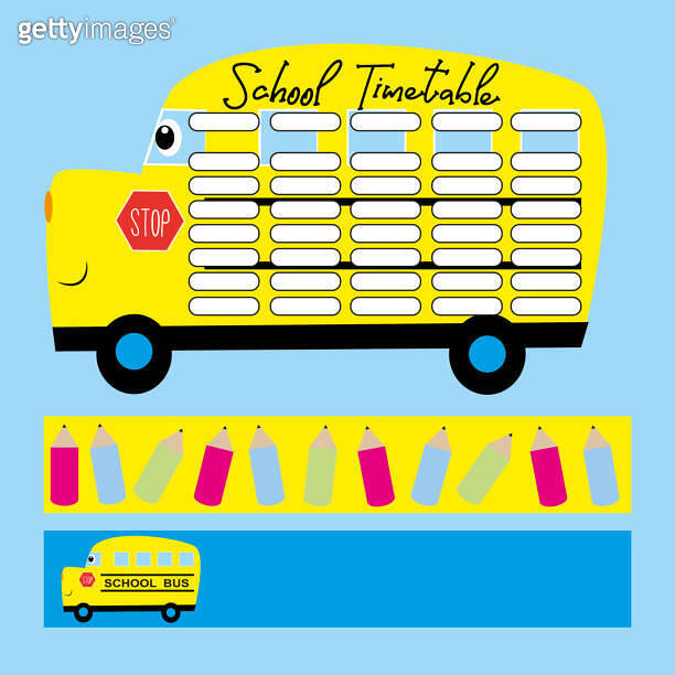 Cute School Bus Timetable and bookmarks set. For Children. (1239515358 ...