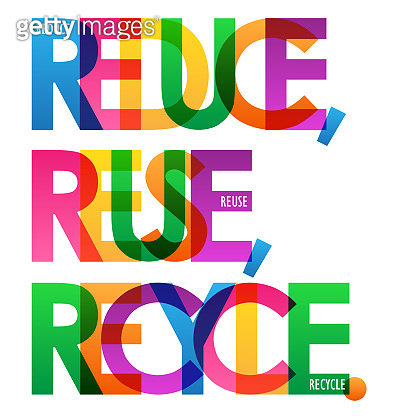 REDUCE REUSE RECYCLE colorful typography banner (1248757301) - 게티이미지뱅크