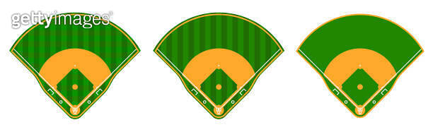 set of green baseball fields with marking lines. Team sports. Active ...