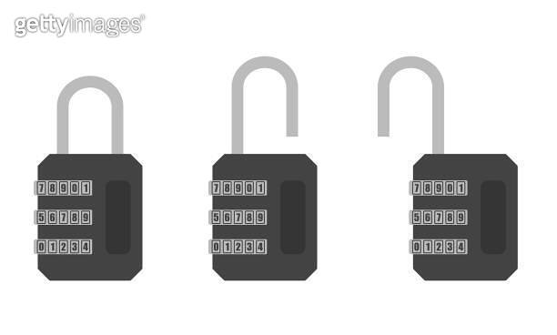 locks with a digital code password in open and closed position in gray ...