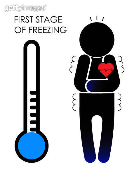 frozen man, signs of first stage of hypothermia. Low body temperature ...