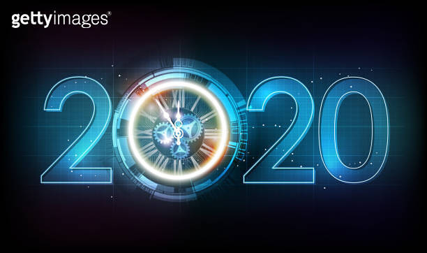 Happy New Year 2020 celebration with white light abstract clock on ...