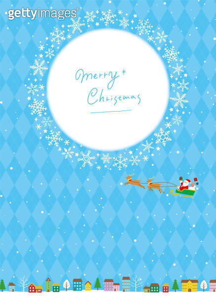 Christmas Townscape Illustration Background and Santa Claus Sleigh 이미지 ...