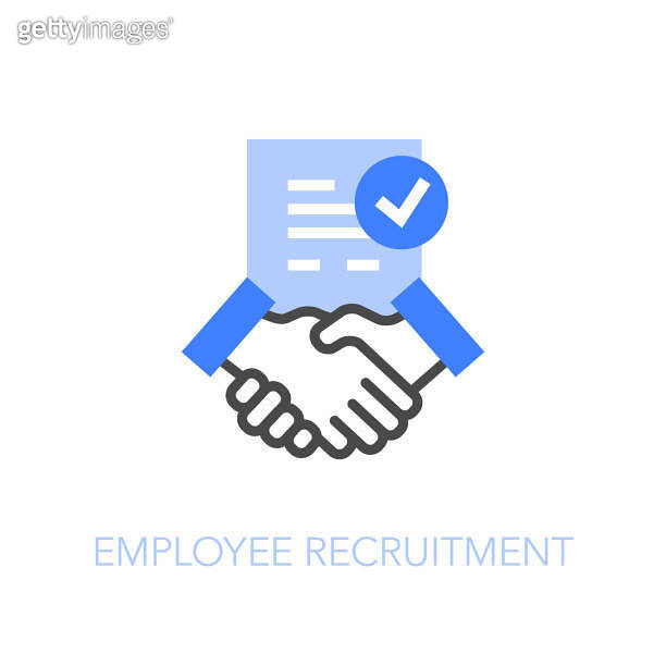 Employee recruitment symbol with a handshake and an approved contract ...