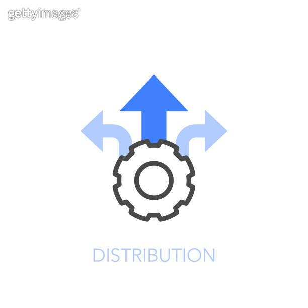 Distribution symbol with a cogwheel and direction indicators ...