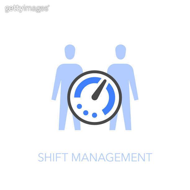 Employee shift management symbol with a timer and two people 이미지 ...