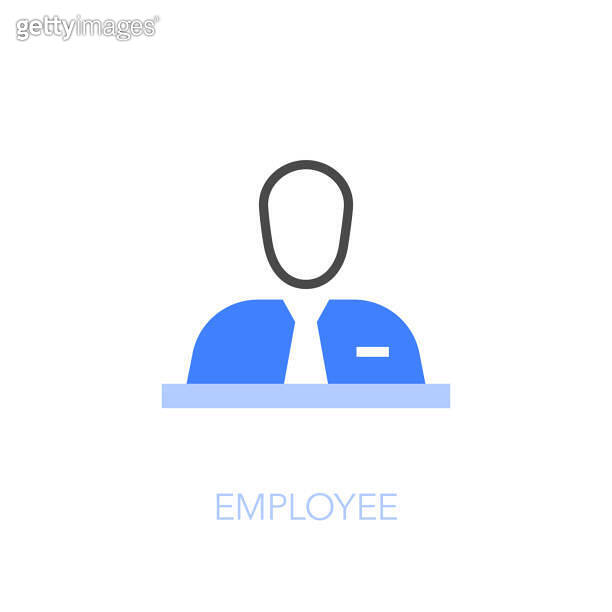 Employee symbol with a person sitting by the desk 이미지 (1266748324) - 게티 ...
