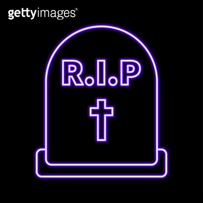 Glowing neon Tombstone with RIP written on it icon isolated on dark ...