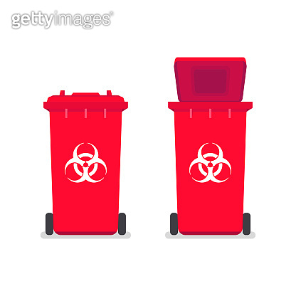 Medical waste bin. Contaminated waste sign. Biohazard trash garbage bin ...