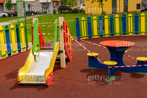 forbidden tape on the playground. barring entry for the period of self ...
