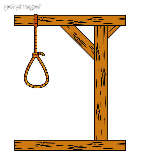 Gallows. Wooden structure for execution. Cartoon illustration. Medieval ...