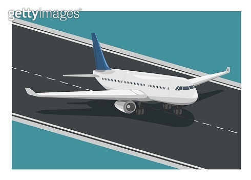 Airplane running on the runway. Simple flat illustration (1245504635 ...