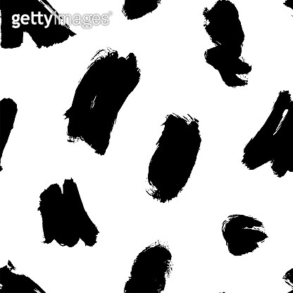 Ink brush stains vector seamless pattern. Dirty black paint splotch ...