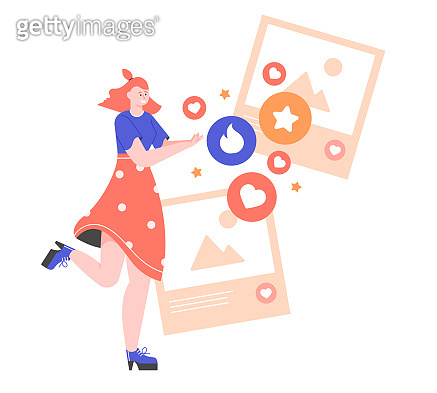 Cute girl character, posts and likes. Influence marketing, blogger and ...