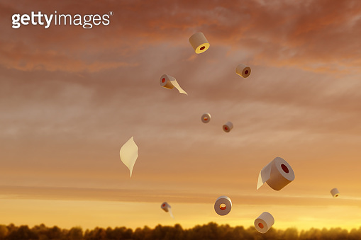 3d rendering of flying toilet paper rolls in the evening sunlight 이미지 ...
