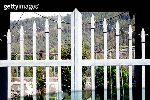 Detail of closed cast iron gate, front view. 이미지 (1217324690) - 게티이미지뱅크