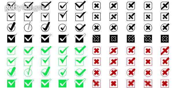 Big set of Check Marks with Crosses different shapes and color. Check ...