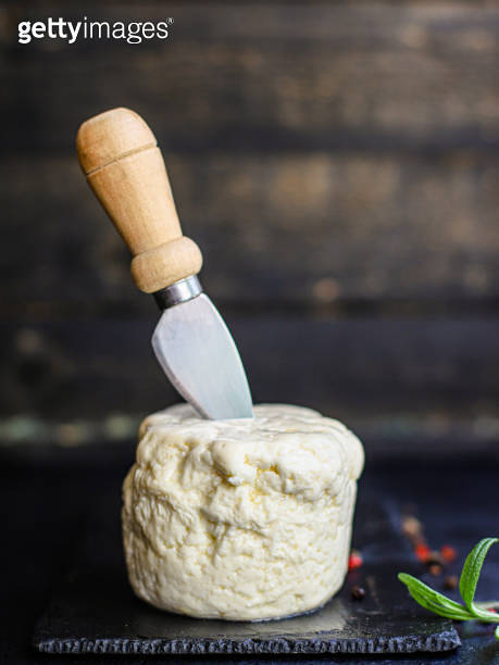 cheese head and slices pickled Adyghe or Suluguni Menu concept ...