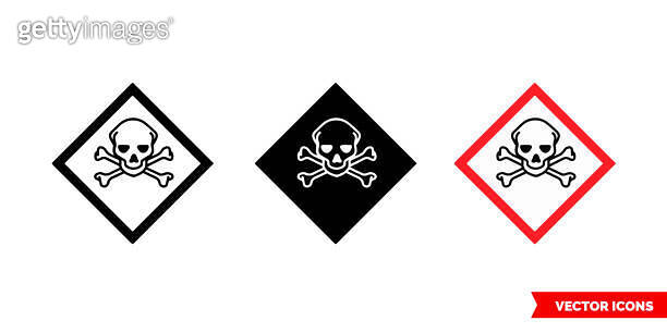 Toxic hazard icon of 3 types color, black and white, outline. Isolated ...