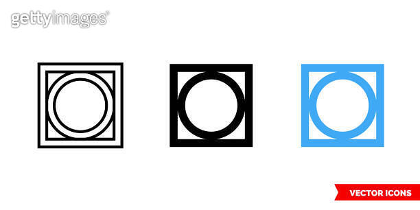 Circle inside square symbols icon of 3 types color, black and white ...