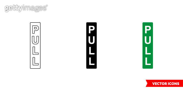 Emergency escape label pull icon of 3 types color, black and white ...