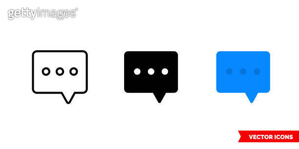 Message icon of 3 types color, black and white, outline. Isolated ...